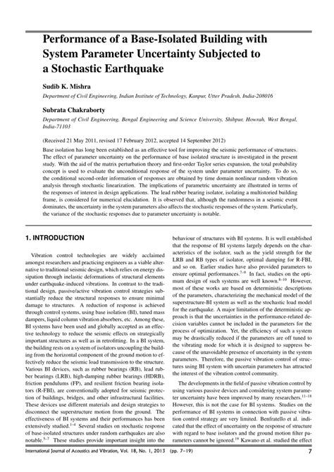 Pdf Performance Of A Base Isolated Building With System Parameter