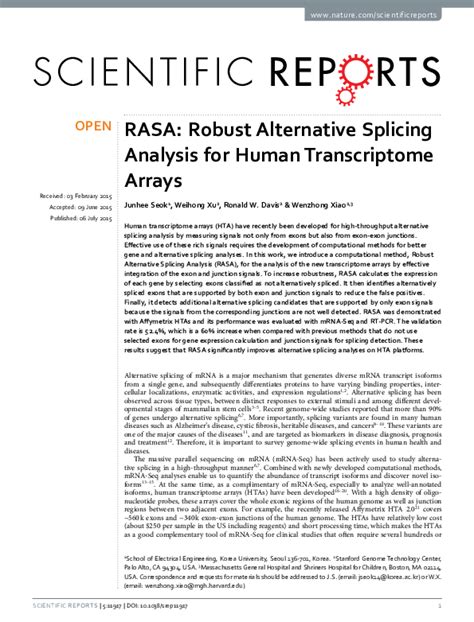 Pdf Rasa Robust Alternative Splicing Analysis For Human Transcriptome Arrays