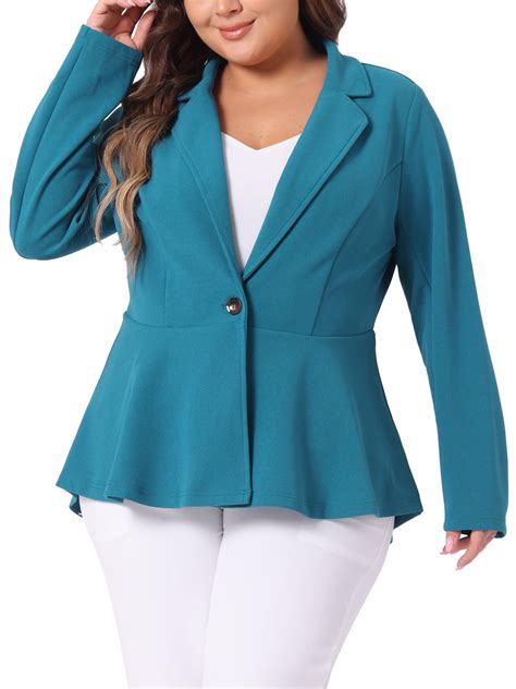 Agnes Orinda Womens Plus Size Blazer Button Notch Panel Ruffle Peplum