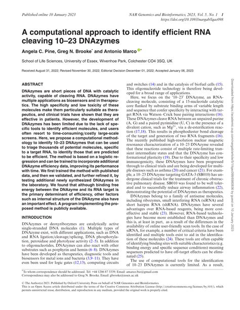 Pdf A Computational Approach To Identify Efficient Rna Cleaving 10 23