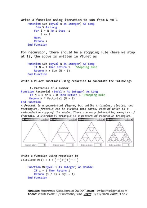 Advanced Functions Visual Basic Net