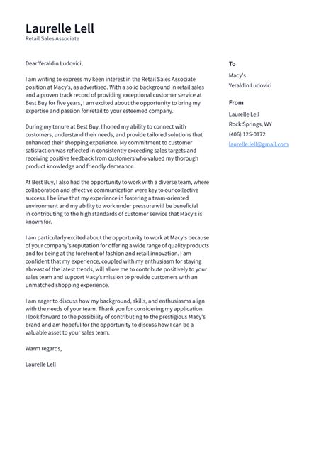 Cover Letter Examples Retail Sales Associate At Lola Goll Blog