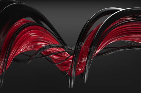 Abstract Dynamic Flowing Waves In Red And Black Twist Patterns For