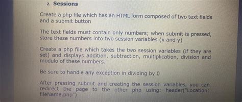 Solved Sessions Create A Php File Which Has An HTML Form Chegg Com