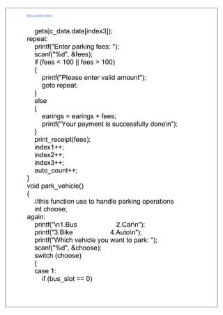 Parking System Management In C Programing Language Project PDF