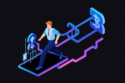 Flat 3d Isometric Businessman Running On Blockchain Premium Ai