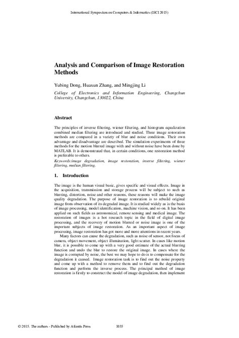 Pdf Analysis And Comparison Of Image Restoration Methods