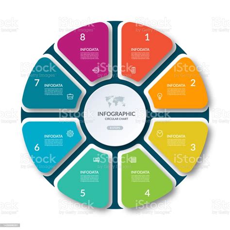 8 가지 옵션 부품이있는 인포 그래픽 원 비즈니스 인포그래픽을 위한 8단계 벡터 템플릿입니다 프로세스 차트 비즈니스 프레젠테이션