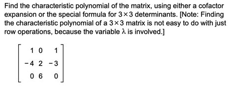 solved find the characteristic polynomial of the matrix