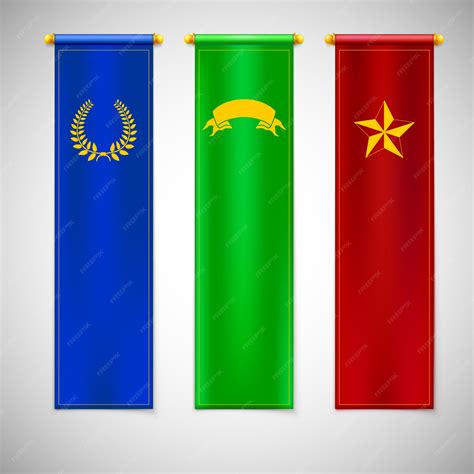 Premium Vector | Vertical colored flags with emblems