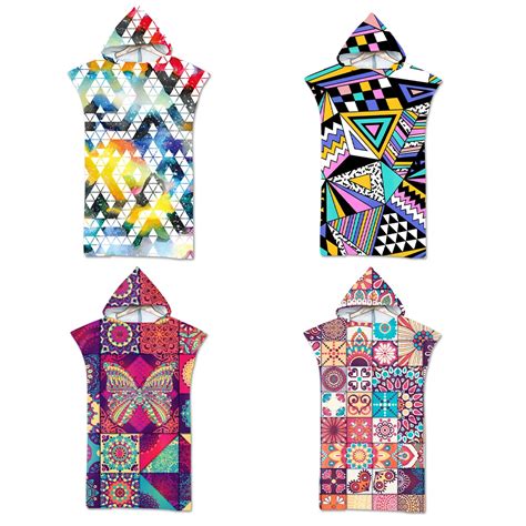 마이크로 화이버 패브릭 성인 키즈 만다라 에스닉 기하학 패턴 후드 비치 타월 판초 목욕 가운 여성 남성 빠른 건조 서핑 망토 수영 타올 Aliexpress