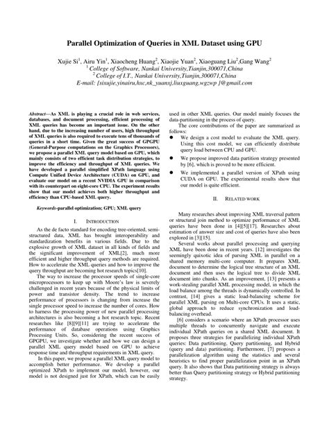 Pdf Parallel Optimization Of Queries In Xml Dataset Using Gpu