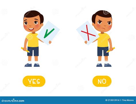 Yes And No Antonyms Word Card Opposites Concept Stock Vector