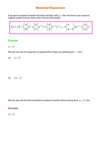 A Level Maths C2 Binomial Expansion Worksheets By Srwhitehouse Teaching Resources Tes