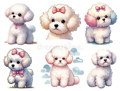 These Adorable Cartoon Poodle Puppies Showcase Fluffy White Coats With