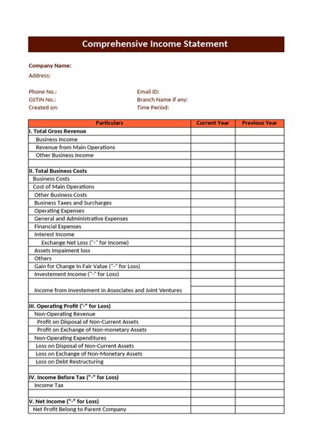 Comprehensive Income Statement Format 03 Pdf