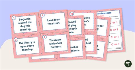 Complete And Incomplete Sentence Task Cards Teach Starter
