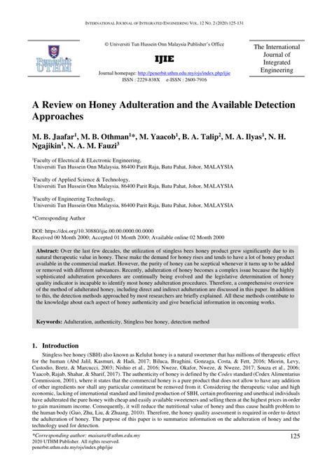 Pdf A Review On Honey Adulteration And The Available Detection Approaches