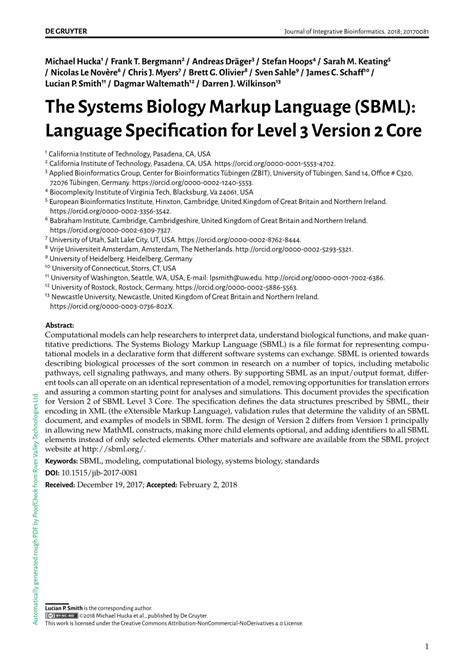 Pdf The Systems Biology Markup Language Sbml Language