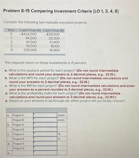Solved Problem 8 15 Comparing Investment Criteria Lo 1 3