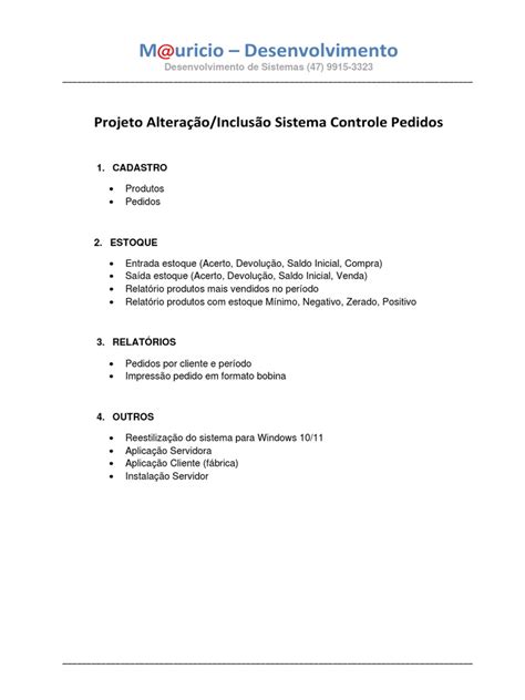 Projeto Sistema Controle De Pedidos Pdf Impressão Servidor Informática