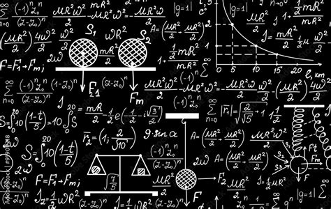 Physical Vector Seamless Pattern With The Equations Figures Schemes Plots And Other