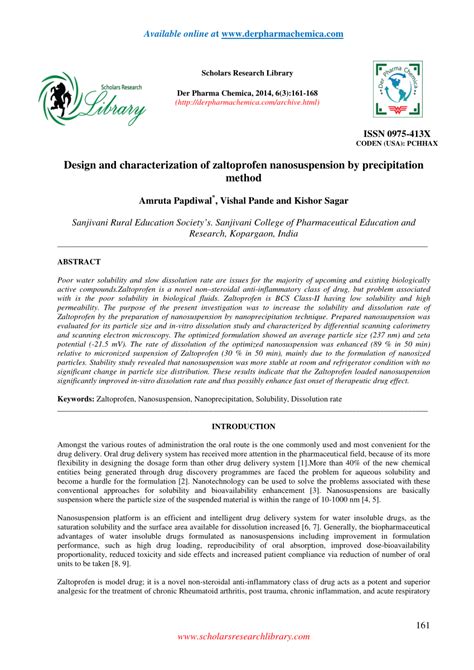Pdf Design And Characterization Of Zaltoprofen Nanosuspension By Precipitation Method