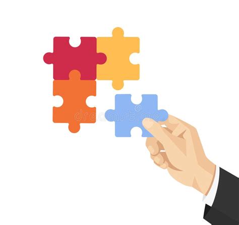 Male Hand Assembling Puzzle Pieces Together Stock Vector Illustration