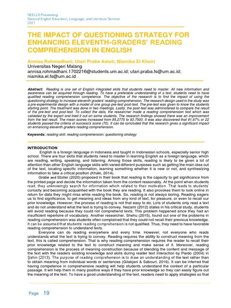 3 The Impact Of Questioning Strategy For Enhancing Eleventh Graders Reading Comprehension In