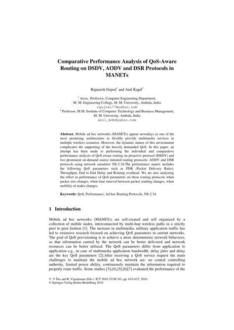 pdf comparative performance analysis of qos aware routing on dsdv