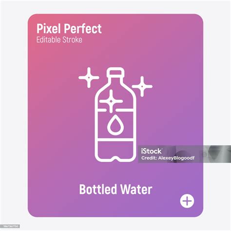생수 얇은 선 아이콘입니다 플라스틱 병에 미네랄 워터 편집 가능한 획 벡터 일러스트 레이 션입니다 0명에 대한 스톡 벡터 아트