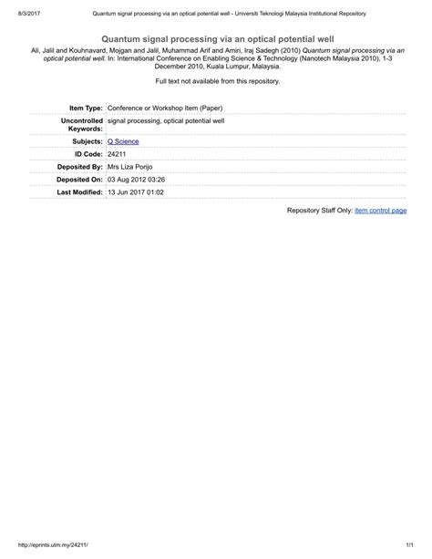 Pdf Quantum Signal Processing Via An Optical Potential Well