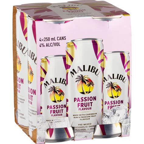 Malibu Passionfruit Flavour Cans 250ml X 4 Pack Woolworths