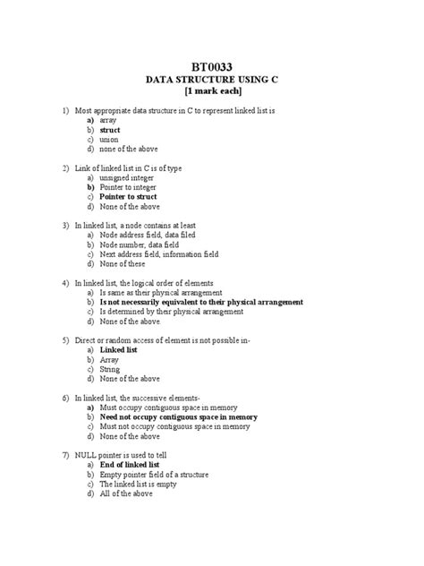 Bt0033 Data Structure Using C Paper 2 Bsciit Sem 1 Pdf C