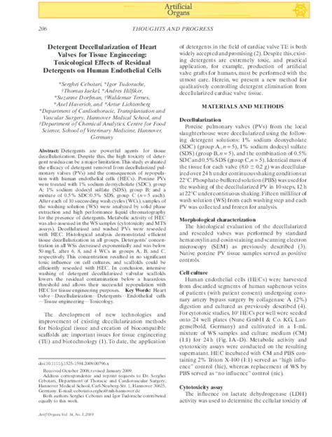 Pdf Detergent Decellularization Of Heart Valves For Tissue