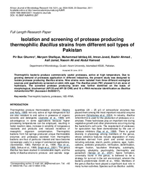 Pdf Isolation And Identification Of Protease Producing Thermophilic Bacillus Species From