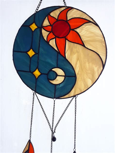 Stained Glass Dream Catcher Yin Yang Suncatcher Sun And Moon Etsy