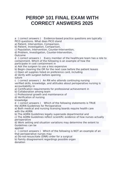 Periop 101 Final Exam With Correct Answers 2025 Periop 101 Fina67yu