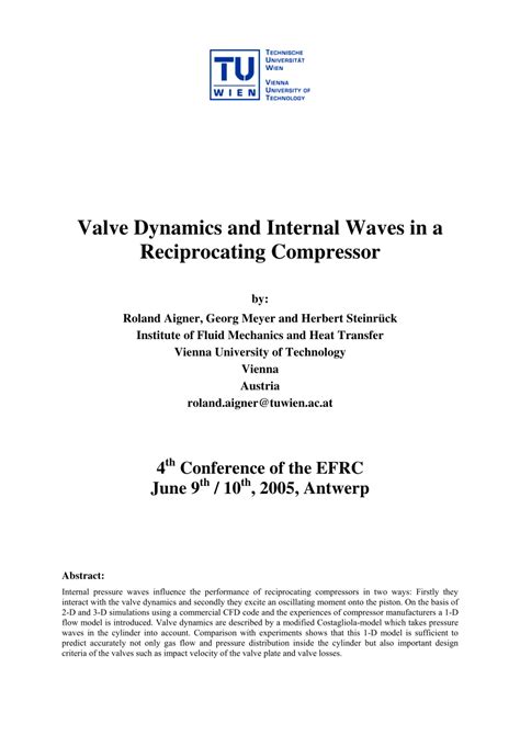 Pdf Valve Dynamics And Internal Waves In A Reciprocating Compressor