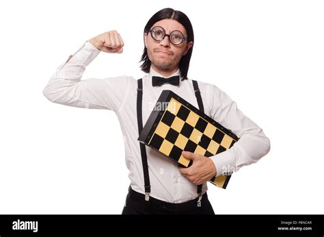 Nerd Chess Player Isolated On White Stock Photo Alamy