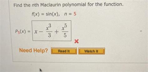 solved find the nth maclaurin polynomial for the function