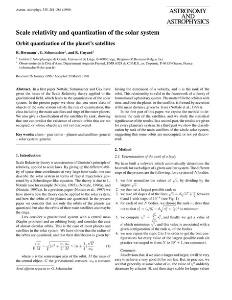 Pdf Scale Relativity And Quantization Of The Solar System Orbit