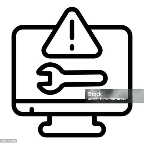 Monitor Wrench And Warning Triangle Line Icon Pcrepair Concept Monitor Vector Sign On White