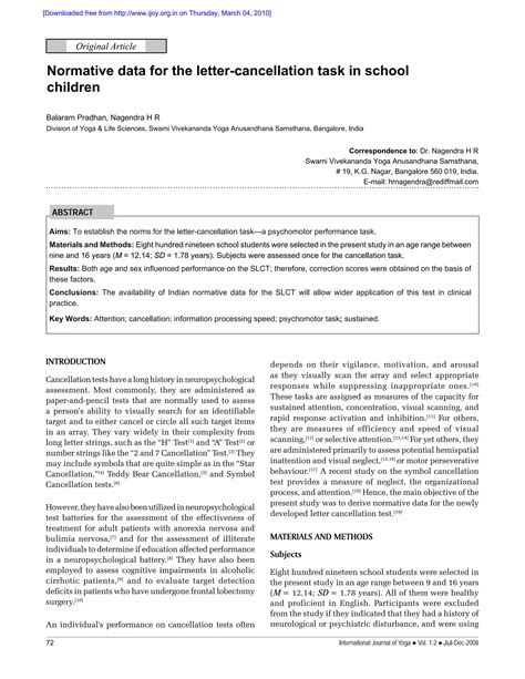 8 2008 Normative Data For The Letter Cancellation Task In School