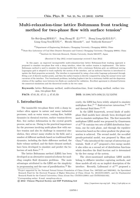 Pdf Multi Relaxation Time Lattice Boltzmann Front Tracking Method For