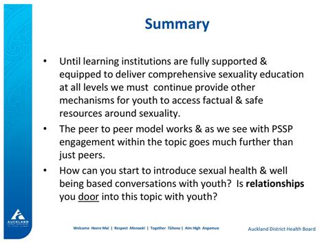 Peer Sexuality Support Programme PSSP Education Unit Of Auckland Sexual Health Service ASHS