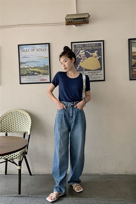 빈티지블루 와이드데님팬츠 Fashion Jeans Style Korean Fits
