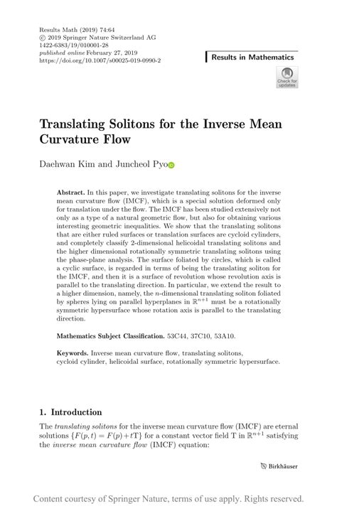 Translating Solitons For The Inverse Mean Curvature Flow Request Pdf
