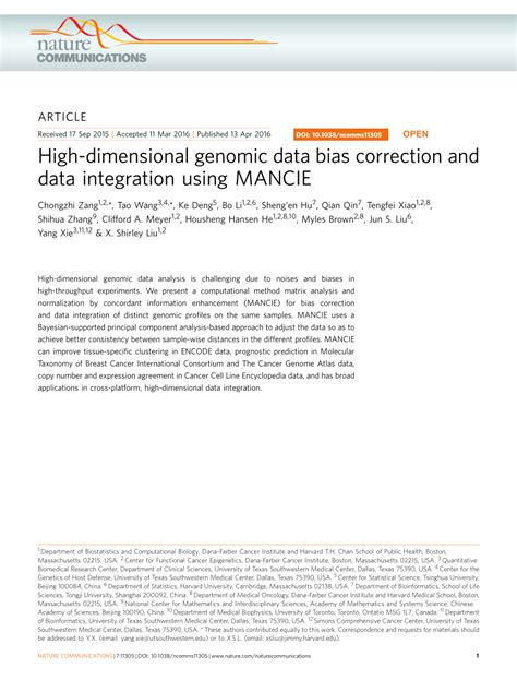 Pdf High Dimensional Genomic Data Bias Correction And Data Integration Using Mancie