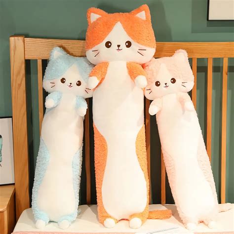 Kawaii Furry Long Cat Tail Plush Body Pillows Hops And Pops